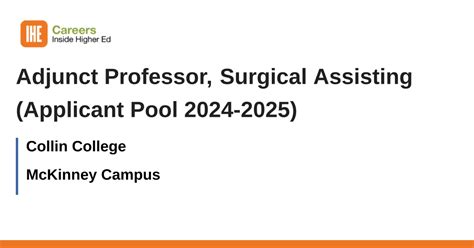 Adjunct Professor Surgical Assisting Applicant Pool 2024 2025 Job