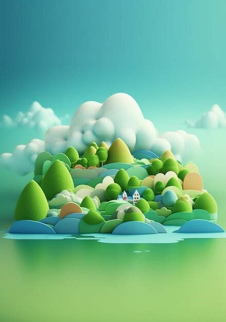 Premium Photo Green Nature Cartoon Style 3d Rendering