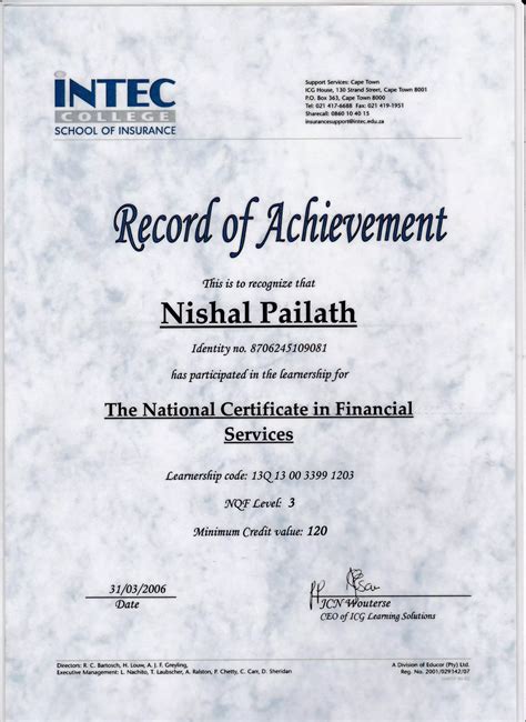 Intec Learnership Certificate Pdf