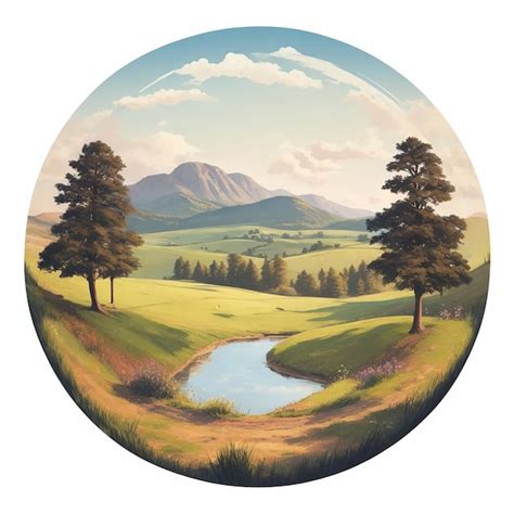Premium Photo Illustration Of Landscape In A Circle
