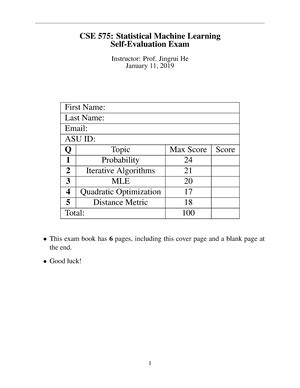 Midterm 2 Solution CSE 575 Statistical Machine Learning Midterm Exam
