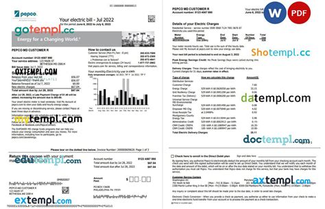 Doctempl Usa Maryland Pepco Utility Bill Word And Pdf Template 3