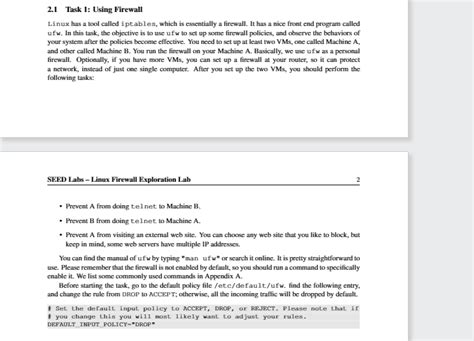 Solved 2 1 Task 1 Using Firewall Linux Has A Tool Called Iptables Which 1 Answer