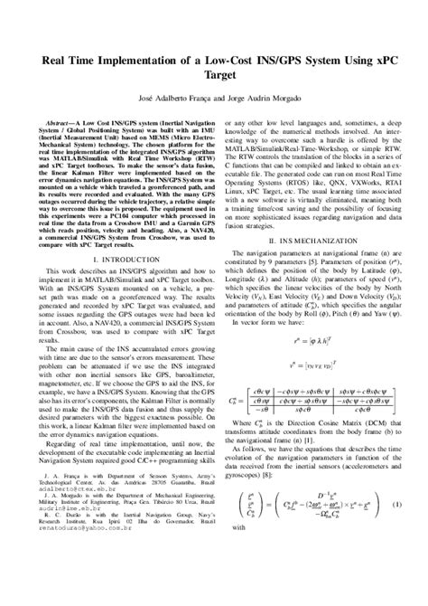 Pdf Real Time Implementation Of A Low Cost Insgps System Using Xpc Target
