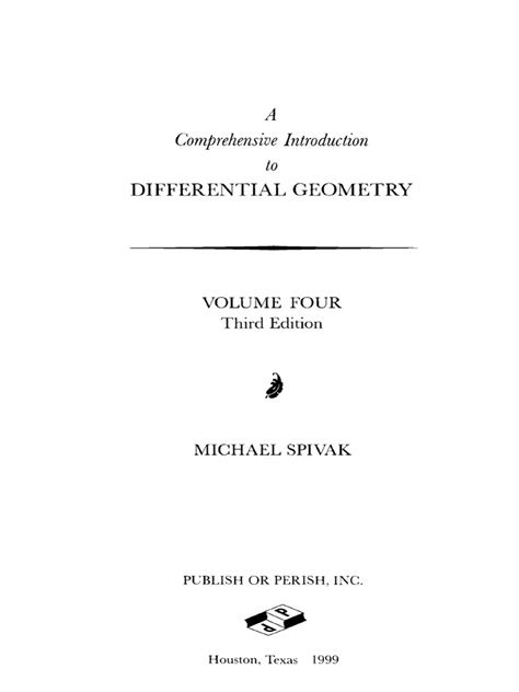 Spivak M Vol 4 Comprehensive Introduction To Differential Geometry Pdf Pdf Geometry Space