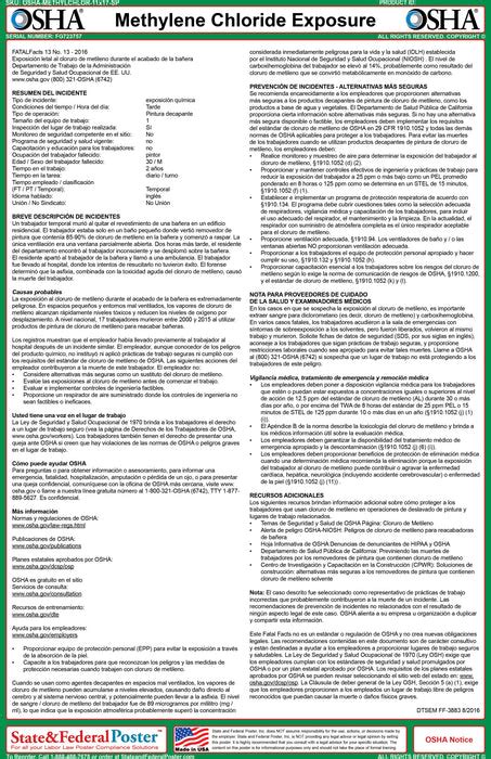 Osha Methylene Chloride Exposure Fact Sheet — State And Federal Poster