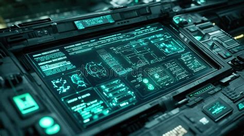 Futuristic Control Panel Displaying Complex Data And Interfaces In A Sci Fi Environment Stock