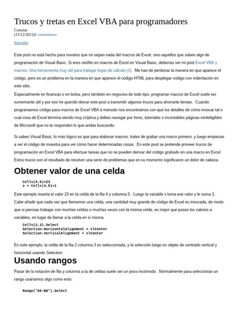 Trucos Vba Pdf Microsoft Excel Macro Informática