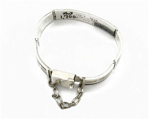 Zuni C 1980s Artist Don Dewa Inlaid Gemstone 925 Silver Fancy Brace