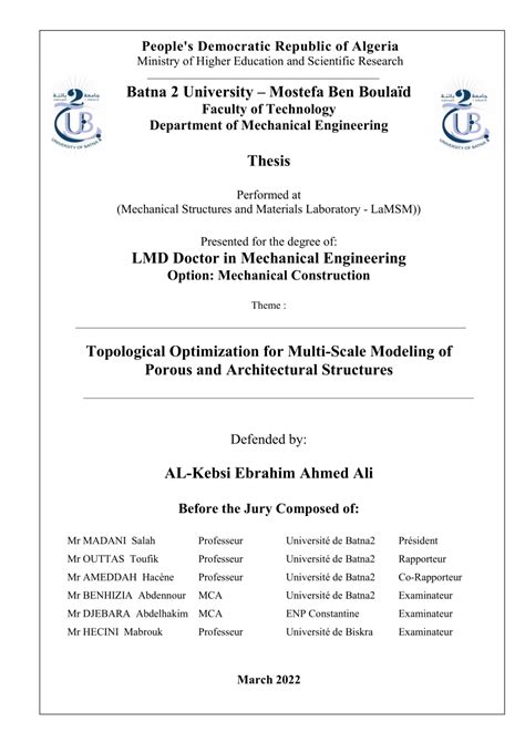 Pdf Topological Optimization For Multi Scale Modeling Of Porous And Architectural Structures