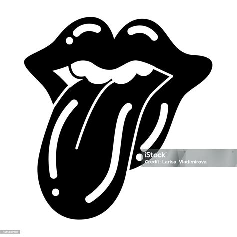 혀가 어슬렁거리는 미소를 짓는 입 빈티지 8090 년대 로큰롤 음악 밴드 콘서트 파티를위한 만화 록 스타 아이콘 펑크 낙서 벡터