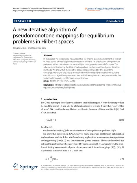 Pdf A New Iterative Algorithm Of Pseudomonotone Mappings For