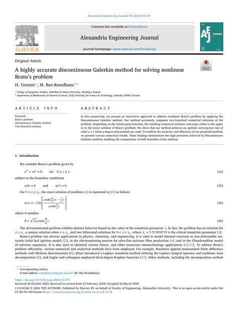 Pdf A Highly Accurate Discontinuous Galerkin Method For Solving Nonlinear Bratus Problem