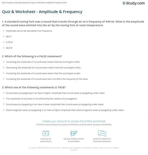 Quiz Worksheet Amplitude Frequency Study