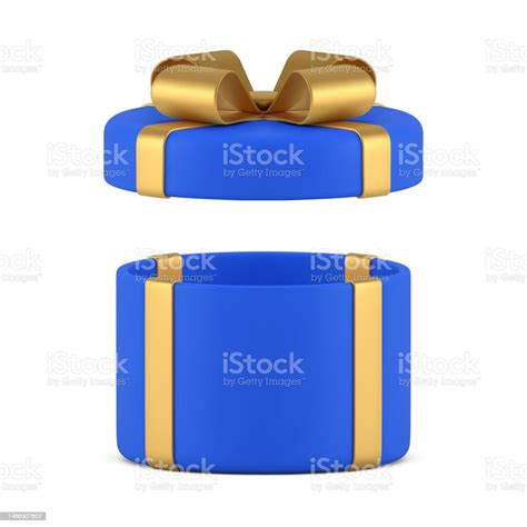 오픈 블루 선물 상자 황금 활 리본 축제 선물 깜짝 3d 아이콘 현실적인 벡터 일러스트 레이 션 3차원 형태에 대한 스톡 벡터 아트 및 기타 이미지 Istock