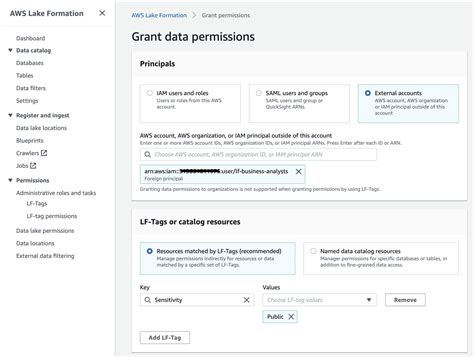 Enable Cross Account Sharing With Direct Iam Principals Using Aws Lake Formation Tags Aws Big