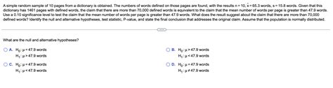 Solved A Simple Random Sample Of Pages From A Dictionary Chegg
