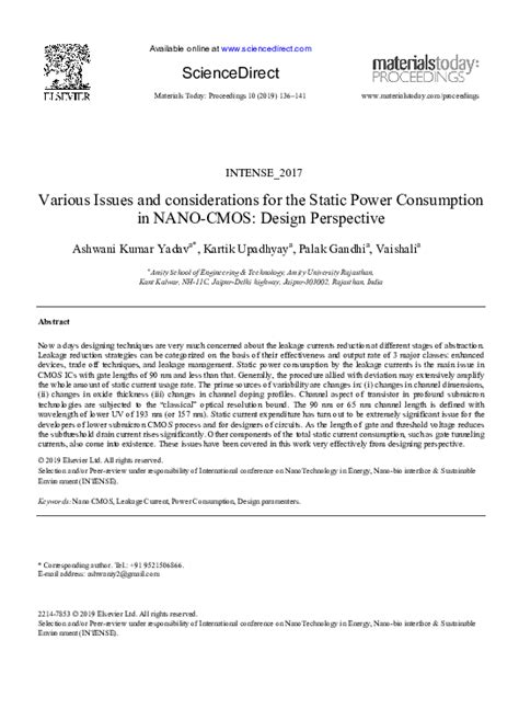 Pdf Various Issues And Considerations For The Static Power Consumption In Nano Cmos Design