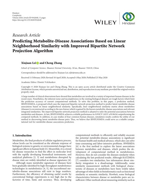 Pdf Predicting Metabolite Disease Associations Based On Linear Neighborhood Similarity With