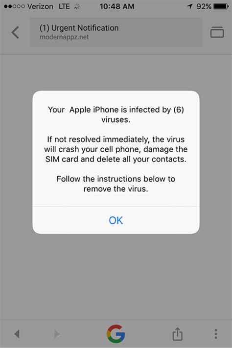 “your Apple Iphone Is Infected” Virus Popups Removal From Iphone Ipad