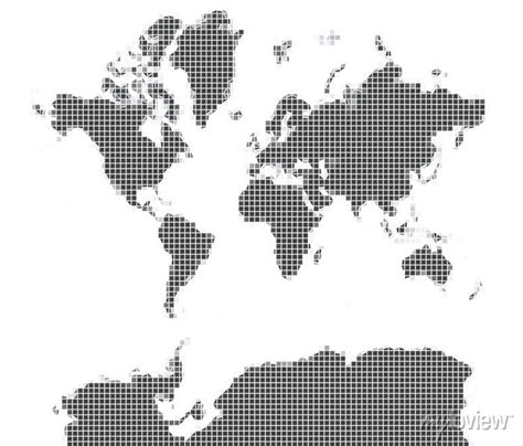 Map Of The World Grayscale Mozaic Posters For The Wall Posters Binary