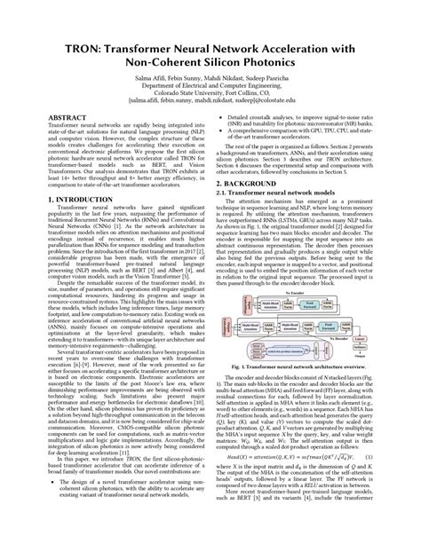 Pdf Tron Transformer Neural Network Acceleration With Non Coherent Silicon Photonics