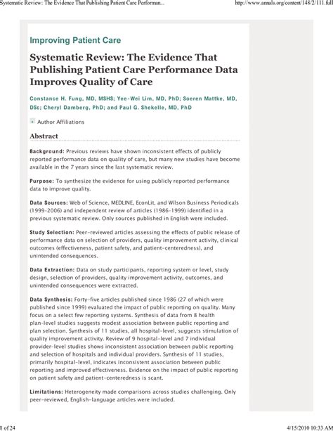 Pdf Systematic Review The Evidence That Publishing Patient Care Performance Data Improves