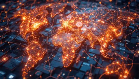 Global Network Connections Illuminated Digital World Map A Visualization Of Worldwide