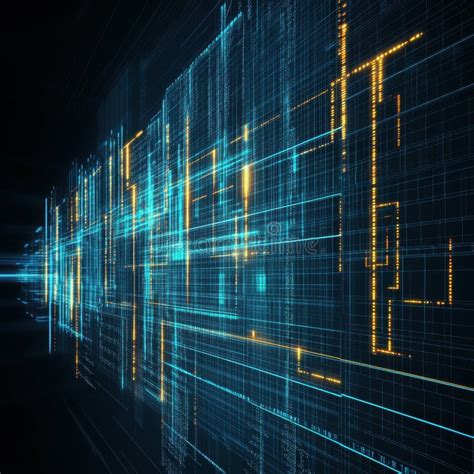 Futuristic Digital Data Stream Visualization With Glowing Blue And Yellow Lines Representing