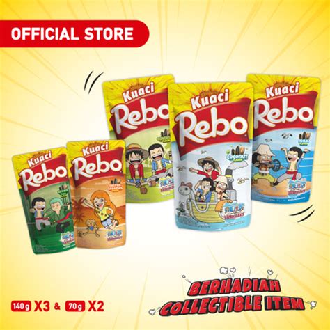 Jual Rebo Kuaci X One Piece Bundling 5 Pcs Rasa Original Milk Coconut 140 Gram And Green Tea
