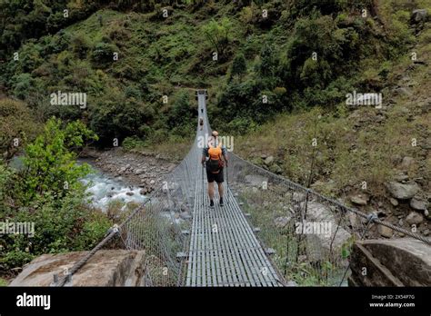 Suspension Bridge Across The Tamur Tamor River On The Kangchenjunga