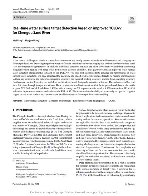 Real Time Water Surface Target Detection Based On Improved Yolov7 For Chengdu Sand River