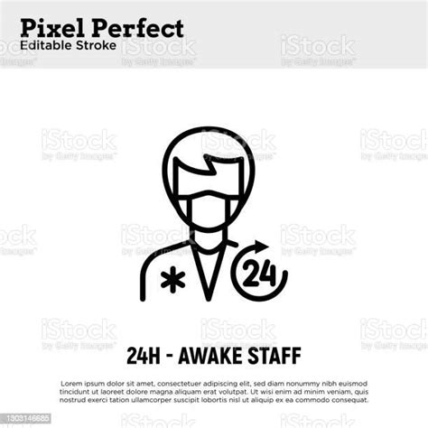 간호 의료진 24 시간 제복과 수술 용 마스크를 쓴 남자 얇은 선 아이콘입니다 픽셀 완벽 편집 가능한 스트로크 벡터 그림입니다