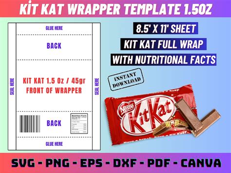 Kit Kat Wrapper Template 1 5oz 45g Candy Wrapper Kit Kat Candy Bar Wrappers Blank Kit Kat