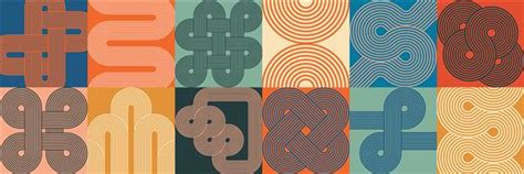ترکیب بندی با اشکال هندسی هنر خط و بلوک های رنگارنگ توهم بینایی گره بی پایان قوس امواج دایره