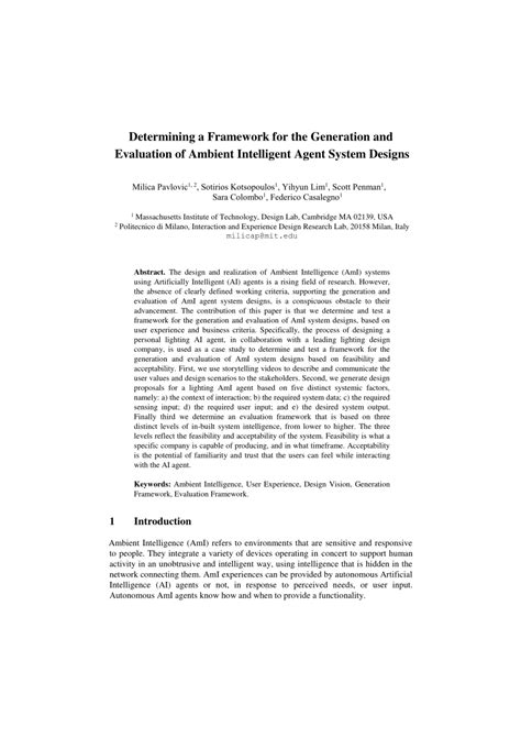 PDF Determining A Framework For The Generation And Evaluation Of Ambient Intelligent Agent