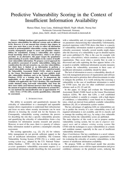 Pdf Predictive Vulnerability Scoring In The Context Of Insufficient Information Availability
