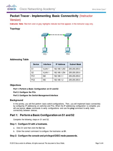 276 Packet Tracer Implementing Basic Connectivity Ilm Pdf Ip Address Command Line