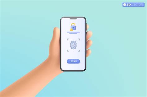 3d 휴대폰 스캔 지문 사이버 보안 아이콘 상징 인식 정체성 생체 인증 보안 개념 3d 터 고립 일러스트레이션 만화 패스텔