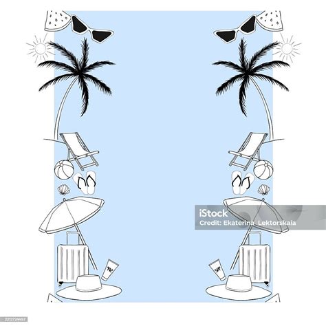 해변 직원 프레임 텍스트에 대한 원활한 수직 테두리 템플릿 벡터 그래픽 라인 잉크 그림 배너 포스터 포장지 스티커 인쇄 현대적인 섬유 디자인 0명에 대한 스톡 벡터 아트 및