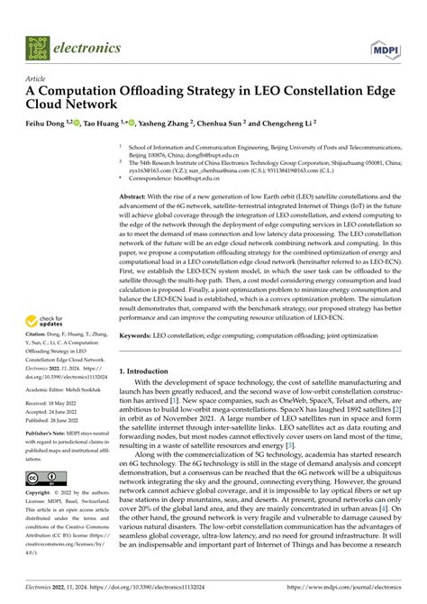 Pdf A Computation Offloading Strategy In Leo Constellation Edge Cloud
