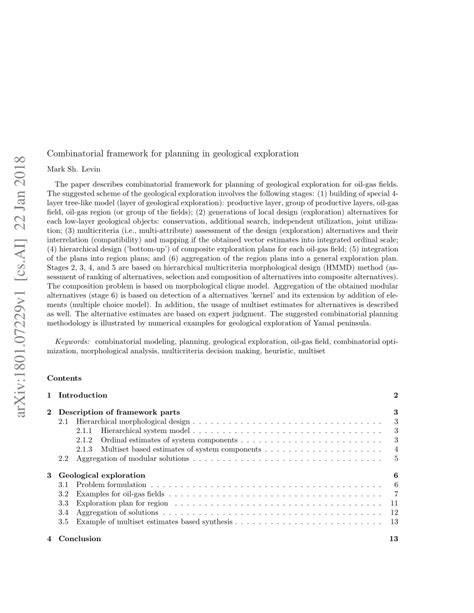 Pdf Combinatorial Framework For Planning In Geological Exploration