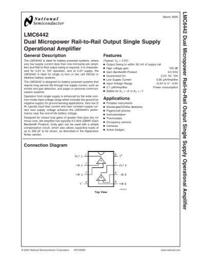 LMC Dual Micropower Rail To Rail Output Single Datasheetz