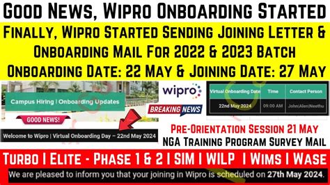 Wipro Onboarding Date May Joining Date May For Elite P P Turbo Wilp SIM
