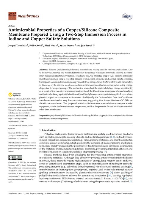 Pdf Antimicrobial Properties Of A Coppersilicone Composite Membrane