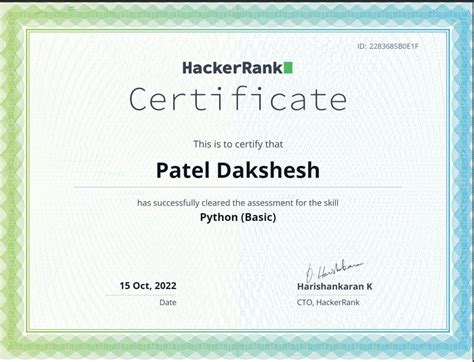Patel Dakshesh On Linkedin Hackerrank Python Certificate
