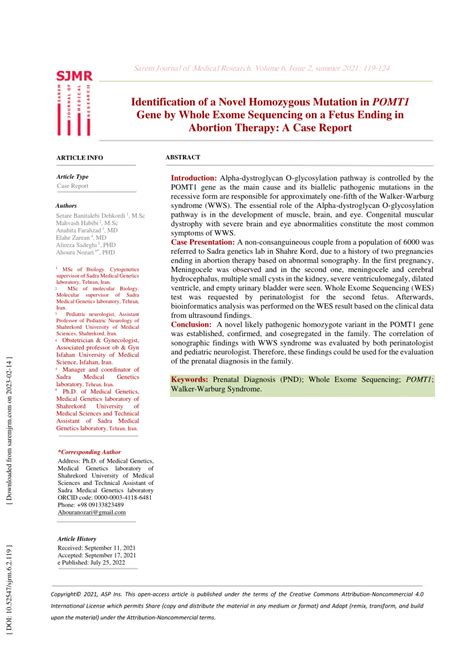 Pdf Identification Of A Novel Homozygous Mutation In Pomt1 Gene By