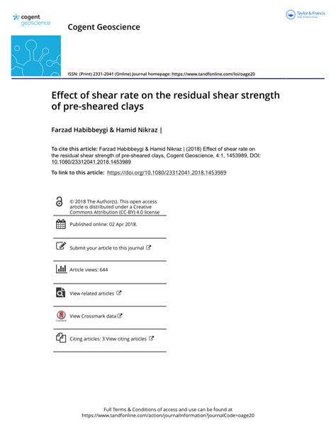 Pdf Effect Of Shear Rate On The Residual Shear Strength Of Pre Sheared Clays