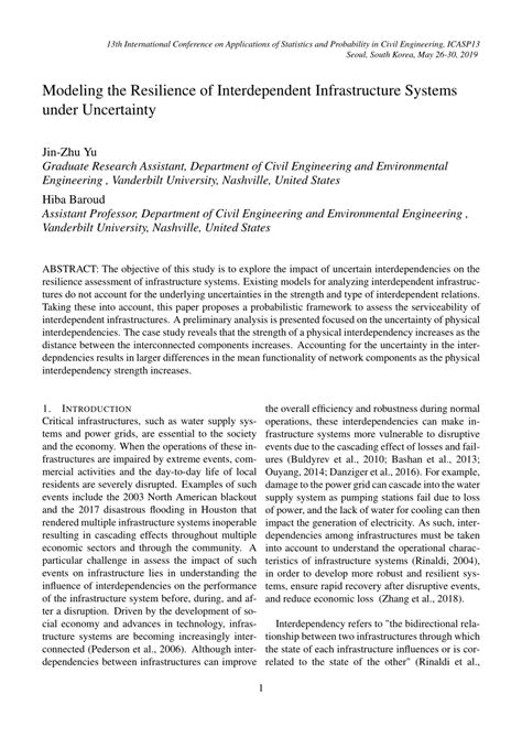 Pdf Modeling The Resilience Of Interdependent Infrastructure Systems