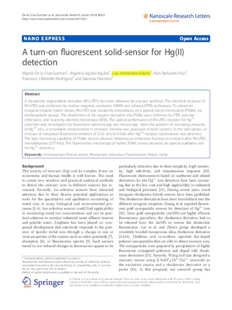 Pdf A Turn On Fluorescent Solid Sensor For Hg Ii Detection